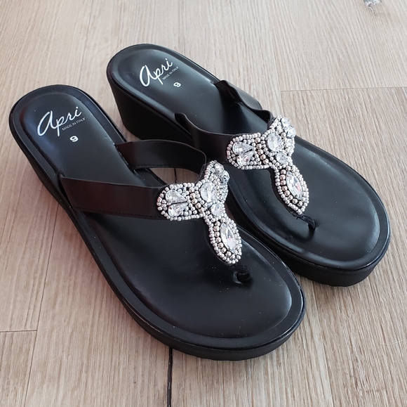 Apri Made In Italy | Shoes | Apri Made In Italy Black Rhinestones Wedge ...